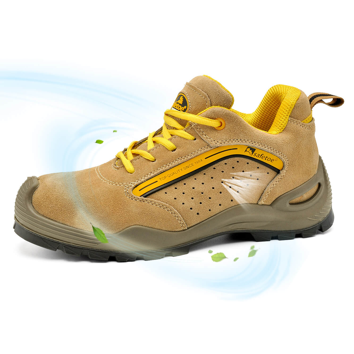 Safetoe Breathable Lightweight Leather Steel Toe Safety Work Shoes ...